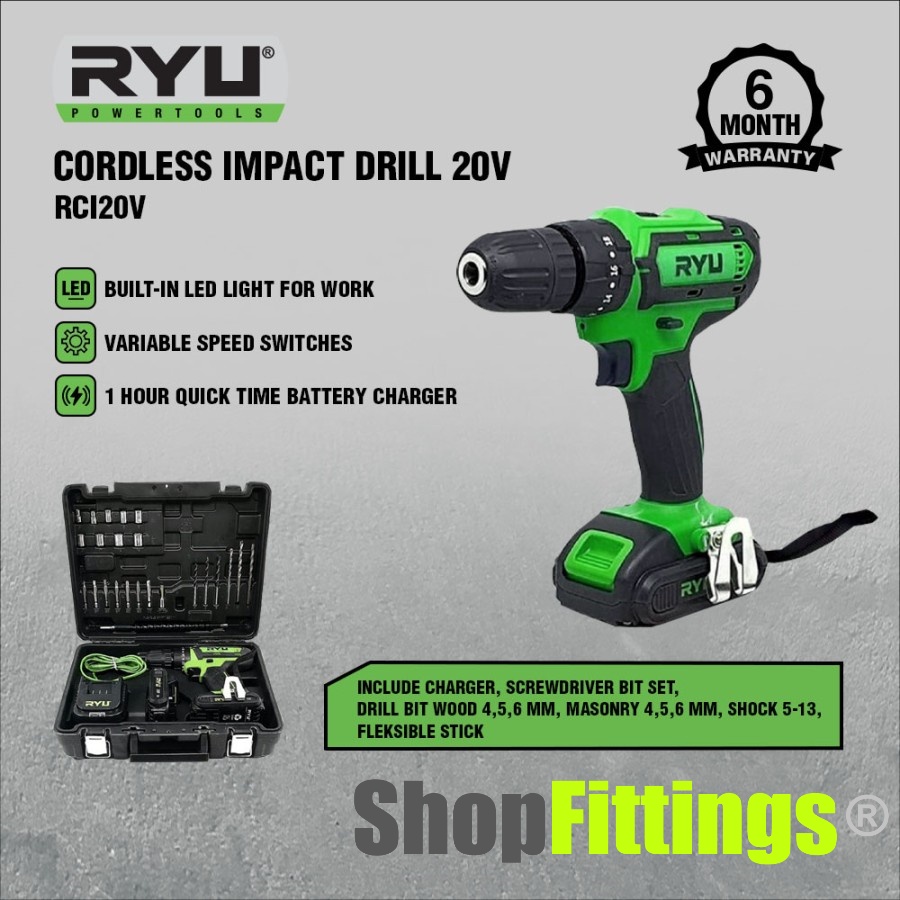 Jual RYU RCI 20V Cordless Impact Hammer Drill Battery Bor Beton Besi Kayu Baterai RCI20 Volt ...