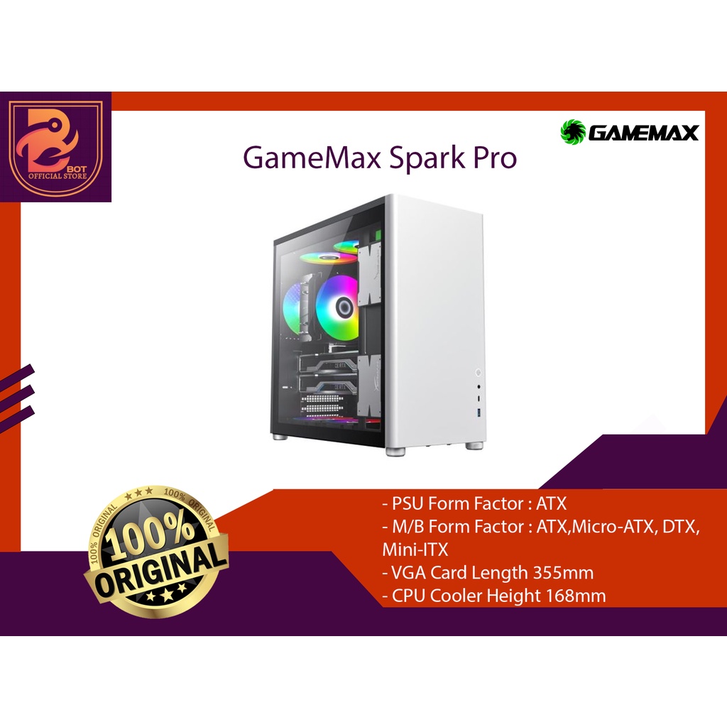 Jual CASING/CASE KOMPUTER/PC GAMEMAX SPARK PRO BLACK / FULL WHITE (ATX) ORIGINAL | Shopee Indonesia