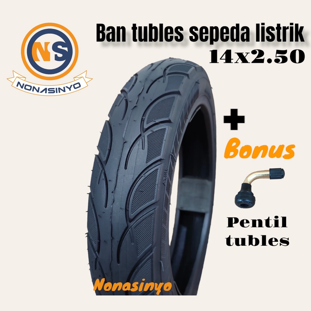 Jual ban tubles sepeda listrik 14x2.50 bonus pentil tubles | Shopee Indonesia