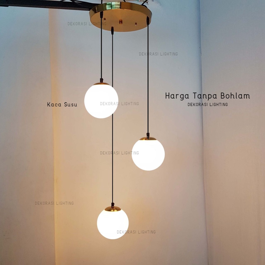 Jual Lampu gantung void gold 3in1 kaca bulat modern minimalis kop bulat | Shopee Indonesia