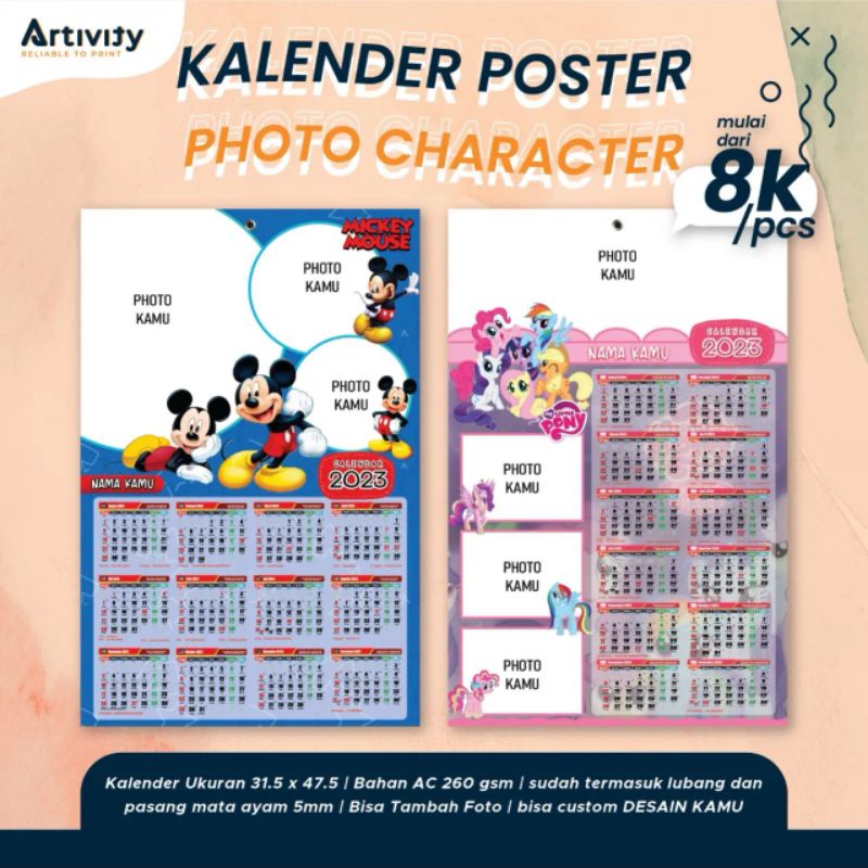 Jual KALENDER POSTER 2024 FOTO CHARACTER CUSTOM | Shopee Indonesia