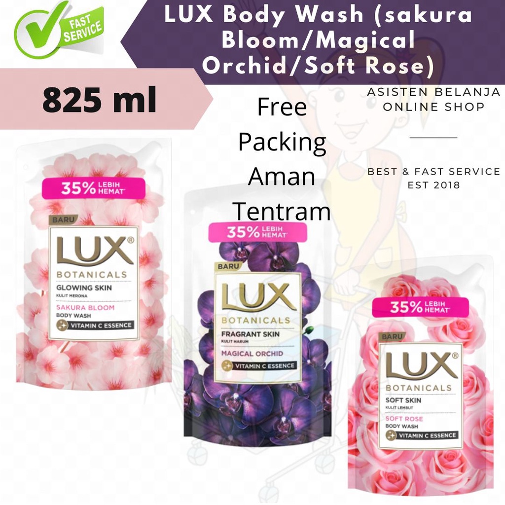 Jual LUX Botanicals Sakura Bloom Soft Rose Magical Orchid Body Wash Pouch 825 ml Sabun Mandi ...