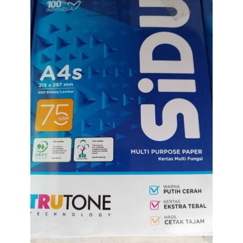 Jual [CRT 5 RIM] KERTAS A4S SIDU 75 GRAM / KERTAS HVS / KERTAS FOTOCOPY ...