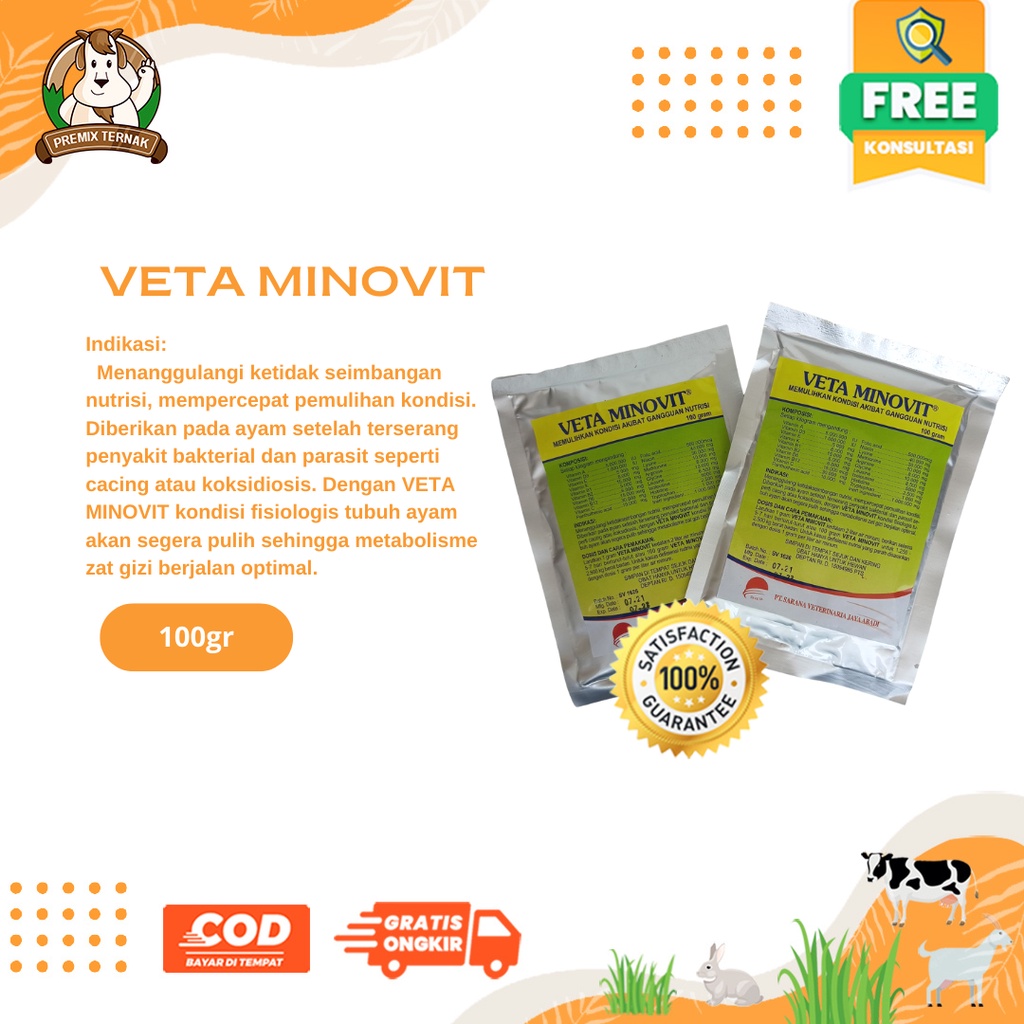 Jual VETA MINOVIT 100 GRAM - Vitamin Asam Amino Hewan Ternak Unggas ...