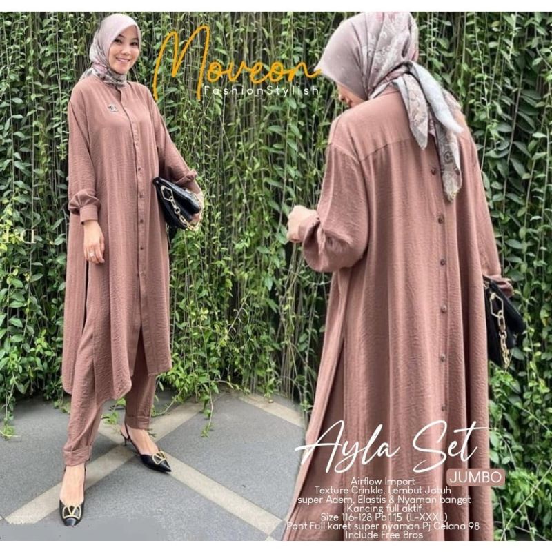 Jual SETELAN TUNIK AIR FLOW || AYLA SET JUMBO || SETELAN LONG TUNIK ...