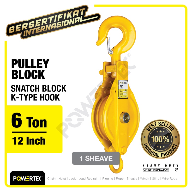 Jual POWERTEC Snatch Block / Pulley Block Hook 6 Ton - 12" K-Type 1 ...