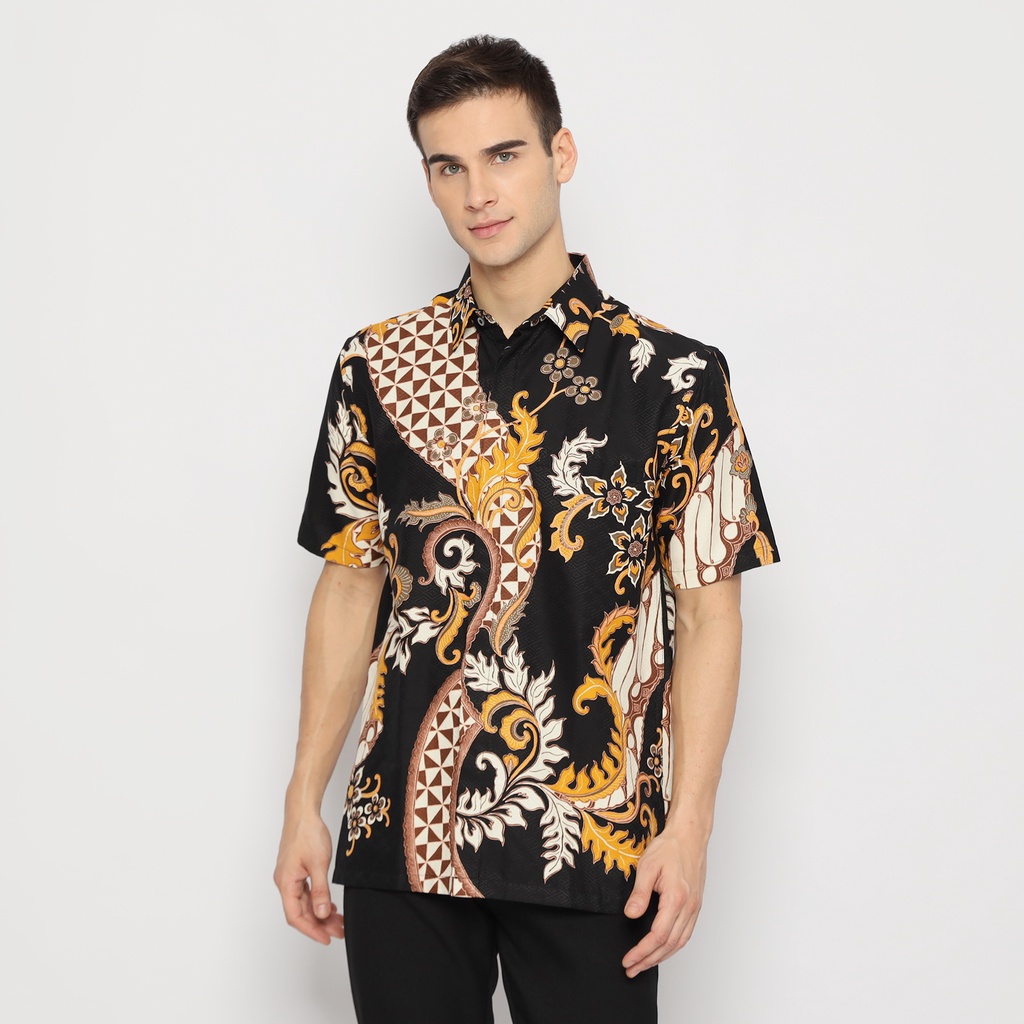 Jual Batik Semar Kemeja Lengan Pendek Visc Daun Katresnan Hitam ...