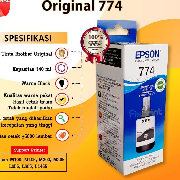 Jual Tinta Epson 774 Black T7741, Original Ink Printer M100 M200 L605 ...