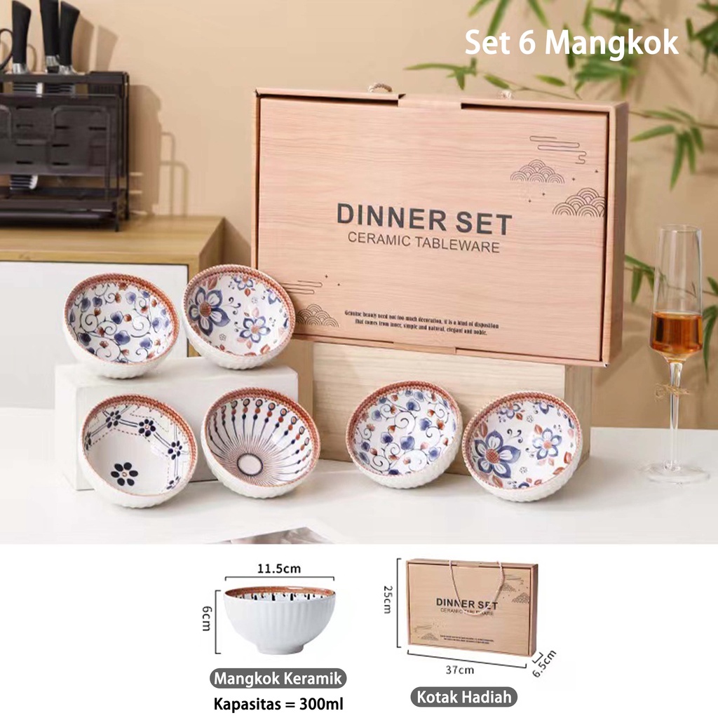 Jual RT HOME Souvenir mangkuk set porselen biru dan putih bermutu ...