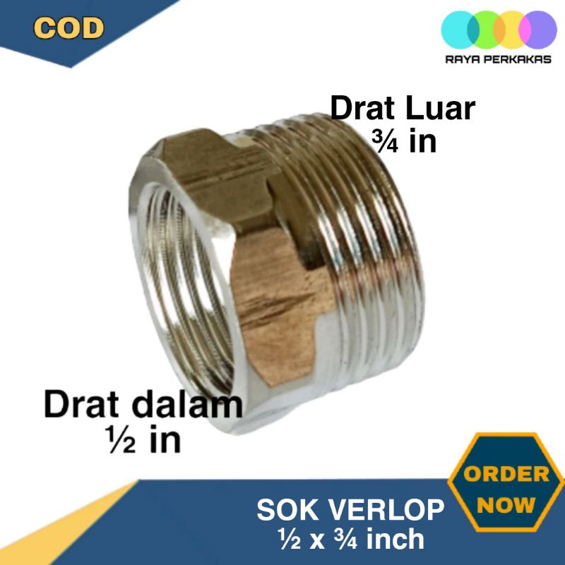 Jual Sok overloop verlop 1/2 x 3/4 inch Sambungan Pipa Besi Stainless ...