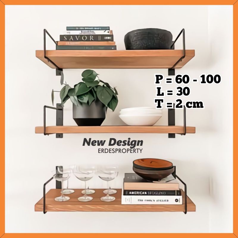 Jual Rak Ambalan dinding minimalis siku besi Papan Ambalan Kayu Tempel ...