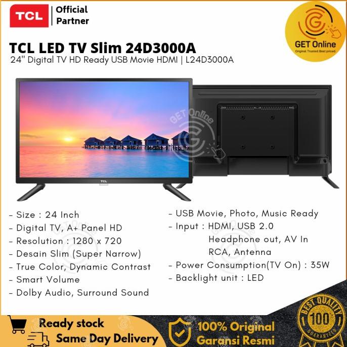 Jual BARU! LED TV Slim TCL 24 Inch 24D310 L24D310 (HDMI, USB Movie ...