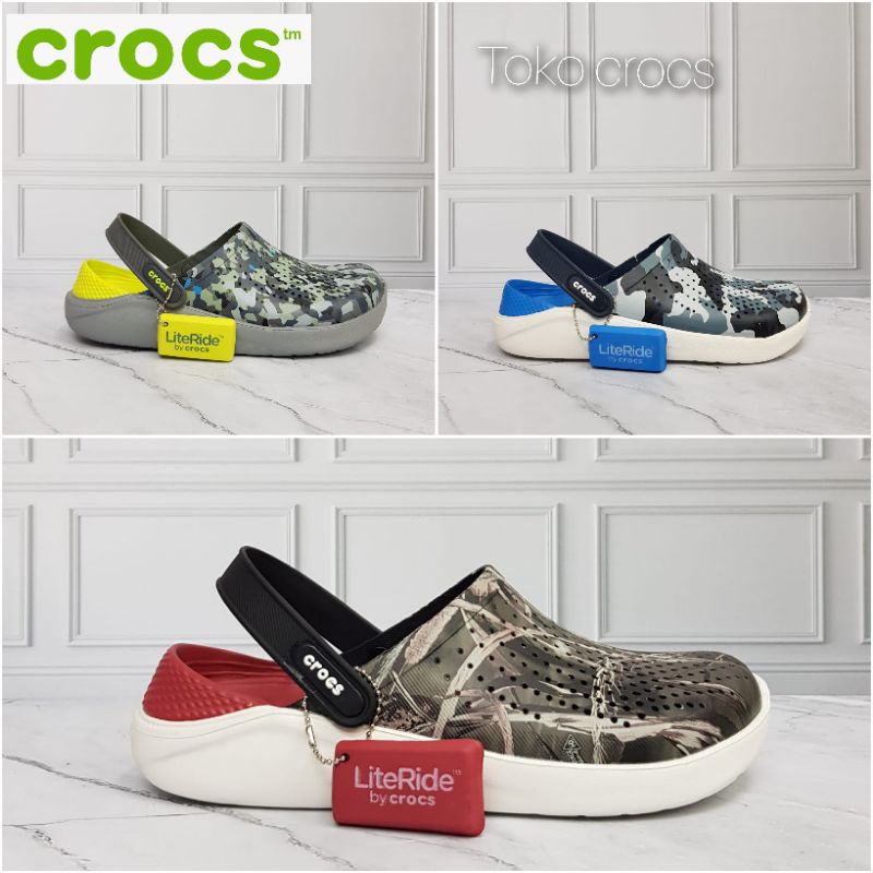 Jual sandal crocs Literide army / Crocs literide motif Camoue / Crocs Literide | Shopee Indonesia