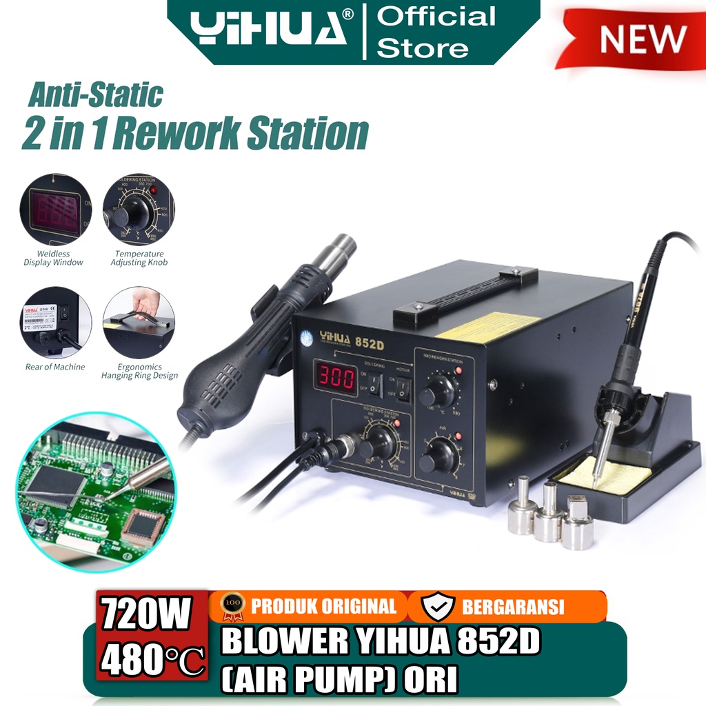 Jual Yihua 852D Blower Solder Uap Hor Air Gun Pump 2 IN 1 Soldering ...