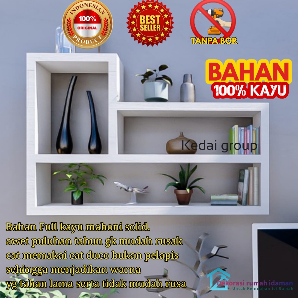 Jual Rak Tempel Dinding Minimalis Bahan Kayu Melayang Gantung Hiasan ...