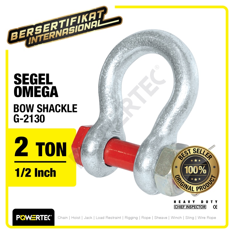 Jual POWERTEC Bow Shackle Omega G2130 2 Ton - 1/2" Segel Bolt Type ...