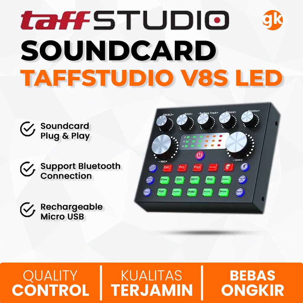 Jual TAFFSTUDIO V8S LED Soundcard Mixer Recording Live Broadcasting Bluetooth Dual Channel ...