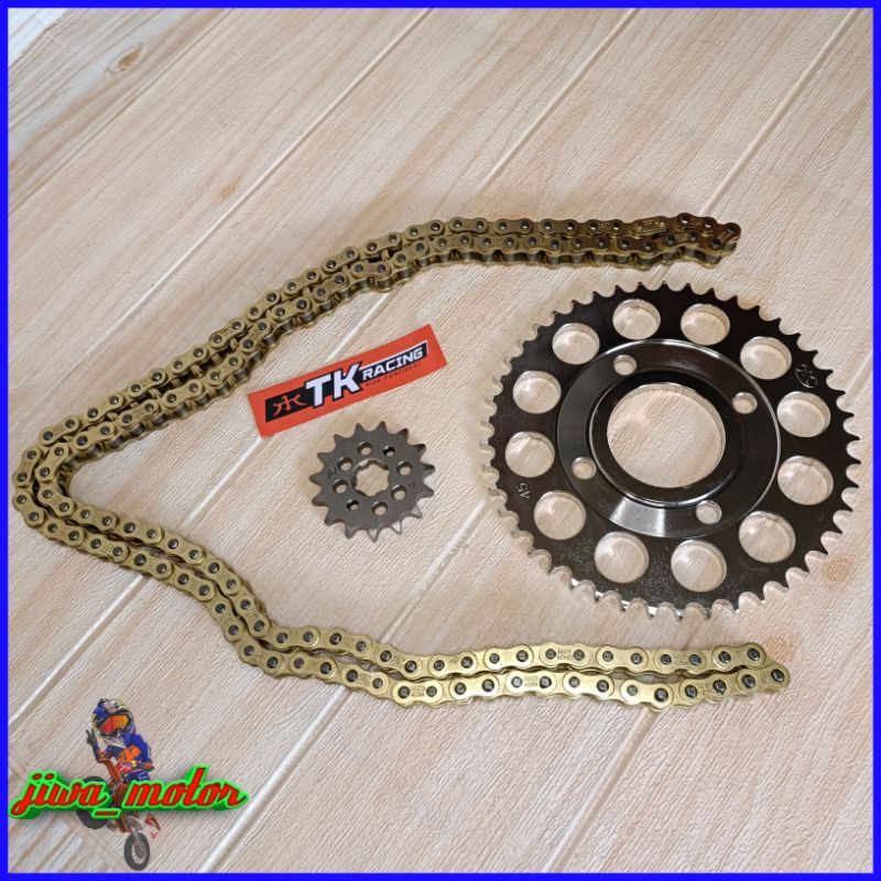 Jual gear set 428 TK racing / SSS plus rantai CRAZO racing gold motor honda CB 150 R Fi Led CB ...