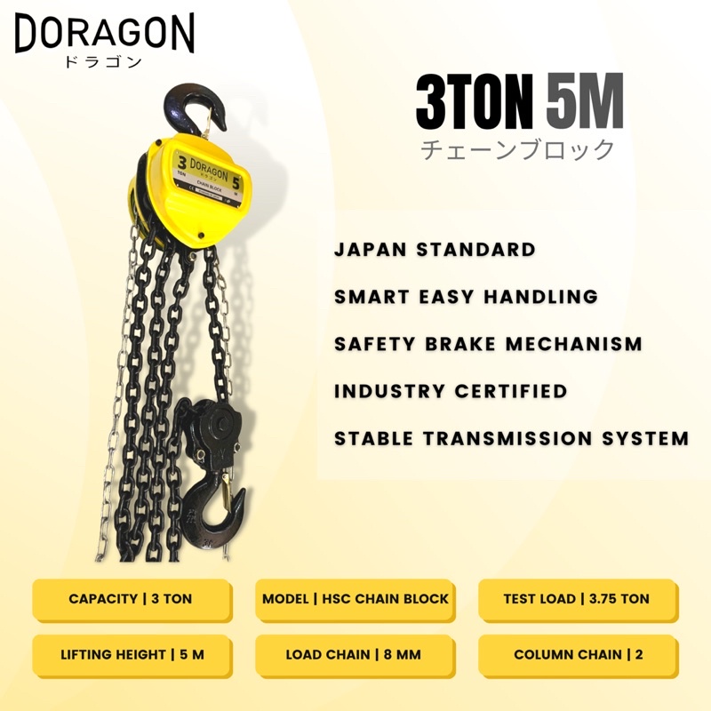 Jual DORAGON Chain Block 3 Ton 5 Meter Takel 3T x 5M Katrol Kerekan ...