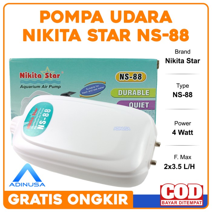 Jual MESIN POMPA AERATOR 2 DUA LUBANG NIKITA STAR NS-88 NS 88 AQUARIUM | Shopee Indonesia