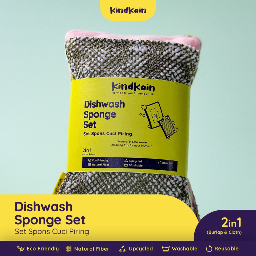Jual KindKain Set Spons Cuci Piring Kain & Goni Paket Sponge Jaring ...