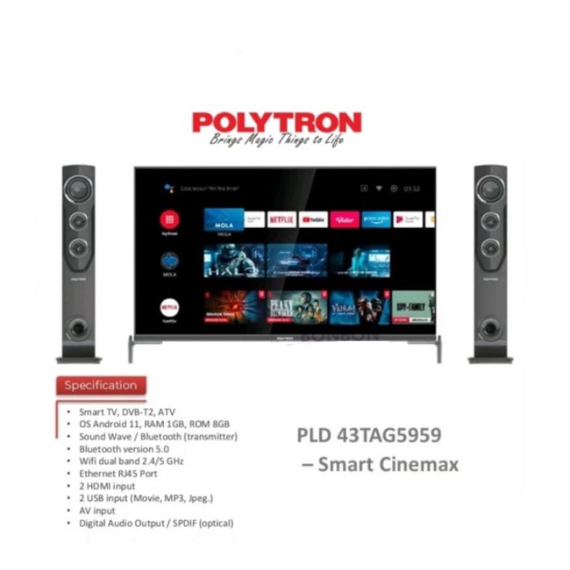 Jual LED POLYTRON PLD 43TAG5959 43 INCH SMART ANDROID TV + TOWER ...