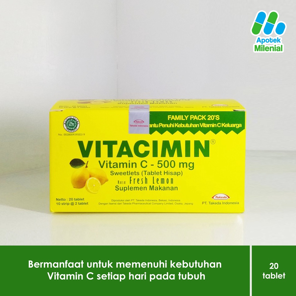 Jual Vitacimin Rasa Lemon isi 20 Tablet Kemasan Family Pack | Shopee ...