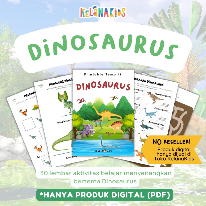 Jual Printable Worksheet Tematik Dinosaurus 30 Lembar Kerja Buku