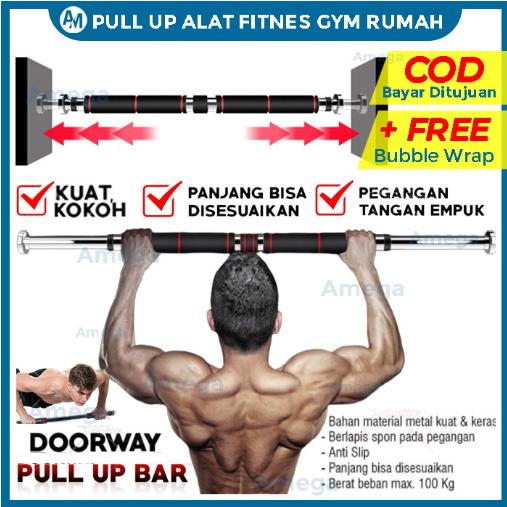 Jual AMEGA Pull Up Bar Chinning Bar Fitness Iron Gym Doorway Door Bar ...