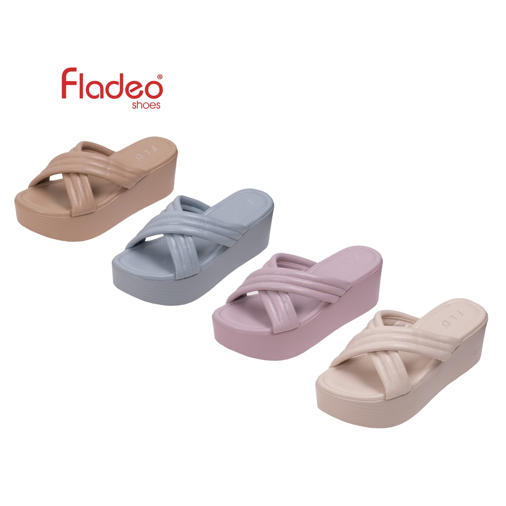 Jual Fladeo K22/LDFJ471-1BG/Sandal Wedges Slide Wanita [ Wedges Slipper ...