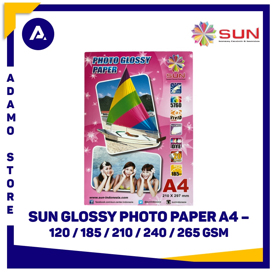 Jual Kertas Foto A4 Sun Glossy Photo Paper A4 (120 185 210 240 265 gsm ...