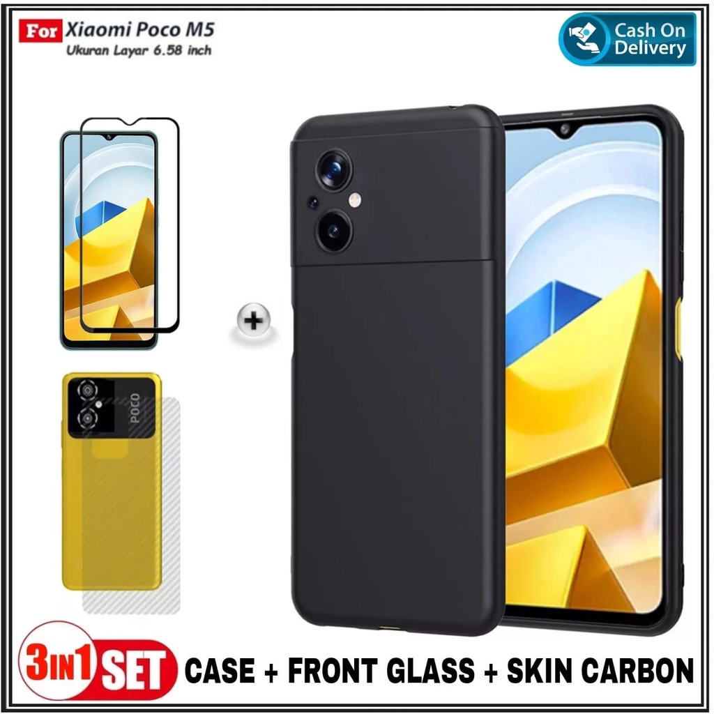 Jual Paket 3IN1 Case POCO M5 Soft Case Casing Premium Slim Matte And ...