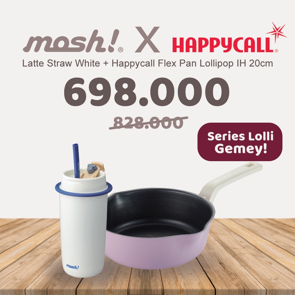 Jual Mosh X Happycall Loli Series Latte Straw & Pan Lavender | Shopee Indonesia