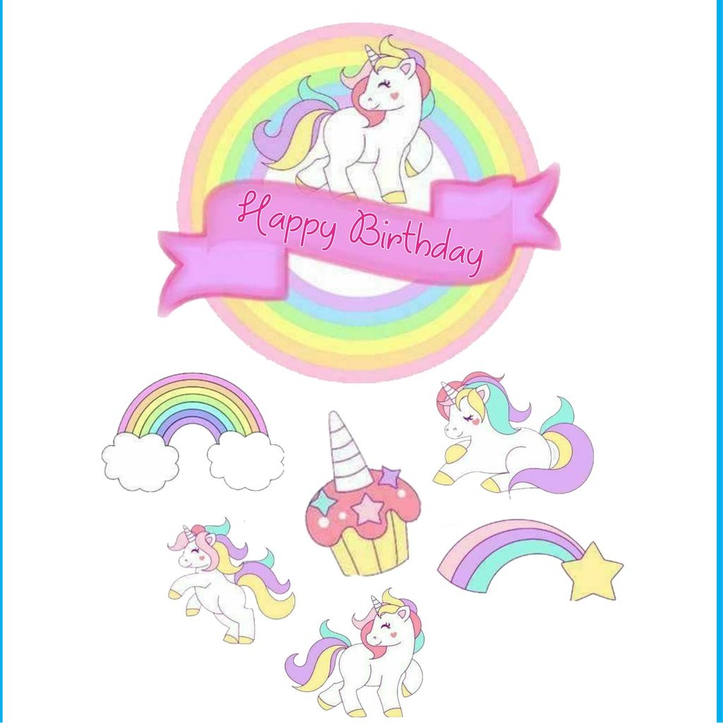 Jual CETAK TOPPER CAKE ULANG TAHUN / HIASAN KUE UNICORN LABELLE JAYA ...