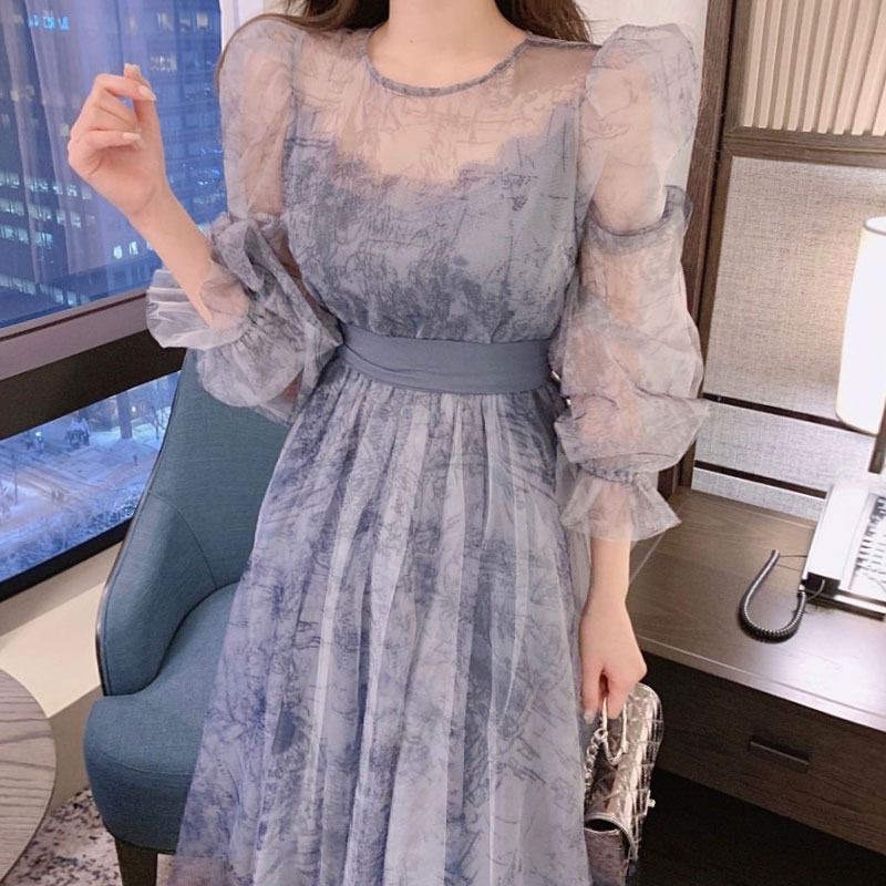 Jual Lucinta Dress Korean Floral Dinner Mewah Elegant Spring Prewed ...