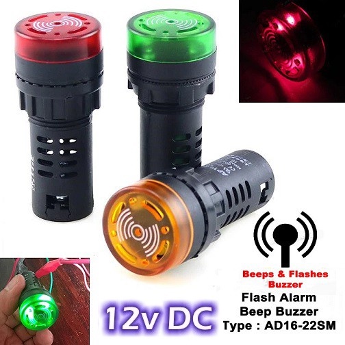 Jual 12VDC Flash Buzzer AD16 22SM LED Light Pilot Lamp Beeper Alarm Signal Warna Merah Hijau ...