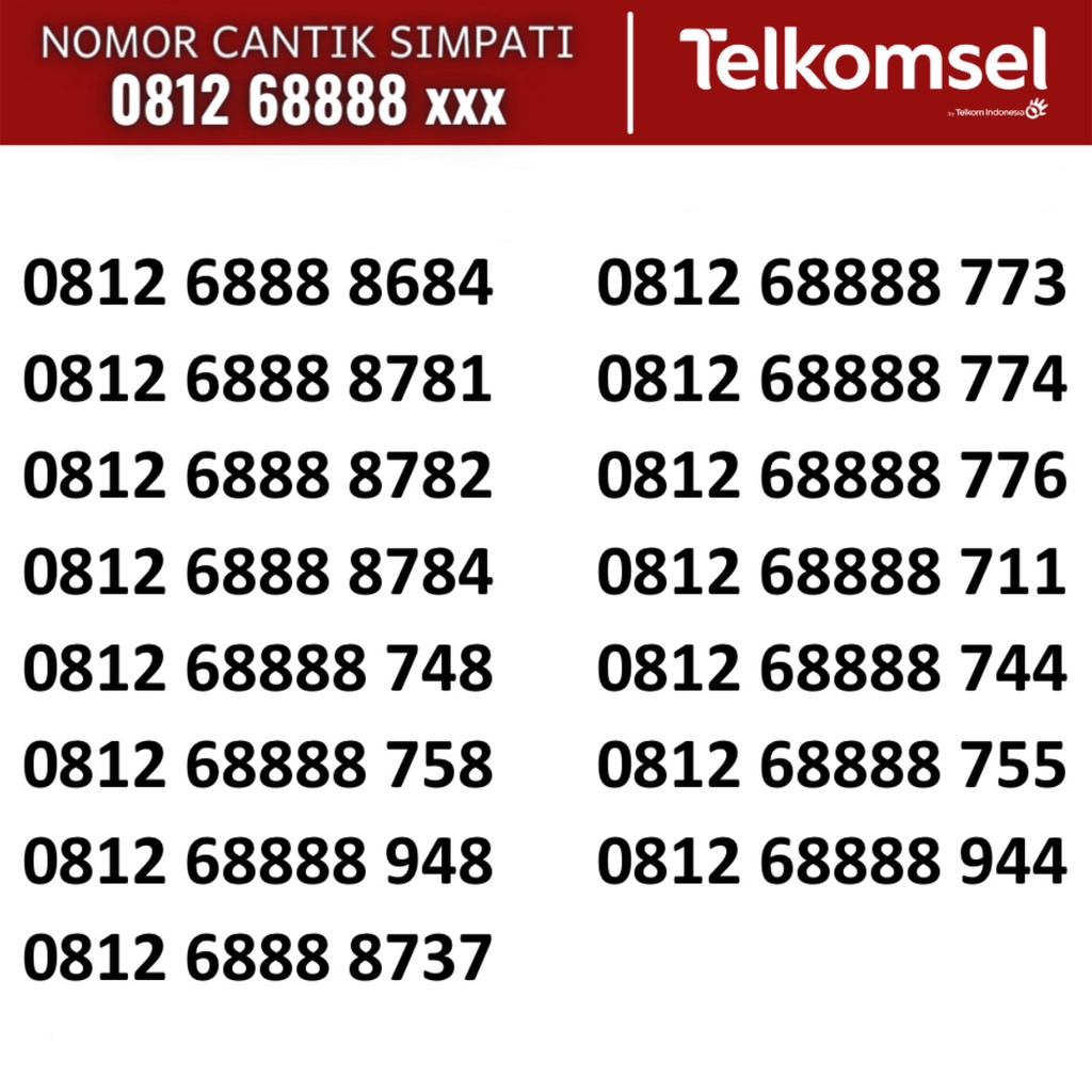 Jual Kartu Perdana Nomor Cantik Telkomsel Seri Kwartet 8888 Rapi | Shopee Indonesia
