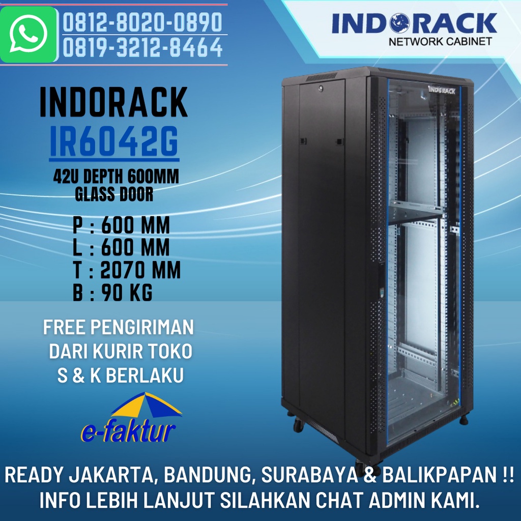 Jual Close Rack INDORACK IR6042G Glass Door Rak Server 42U Depth 600mm ...