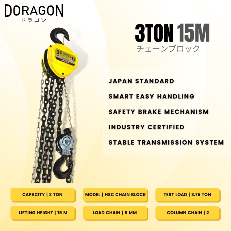 Jual DORAGON Chain Block 3 Ton 15 Meter Takel 3T x 15M Katrol Kerekan ...