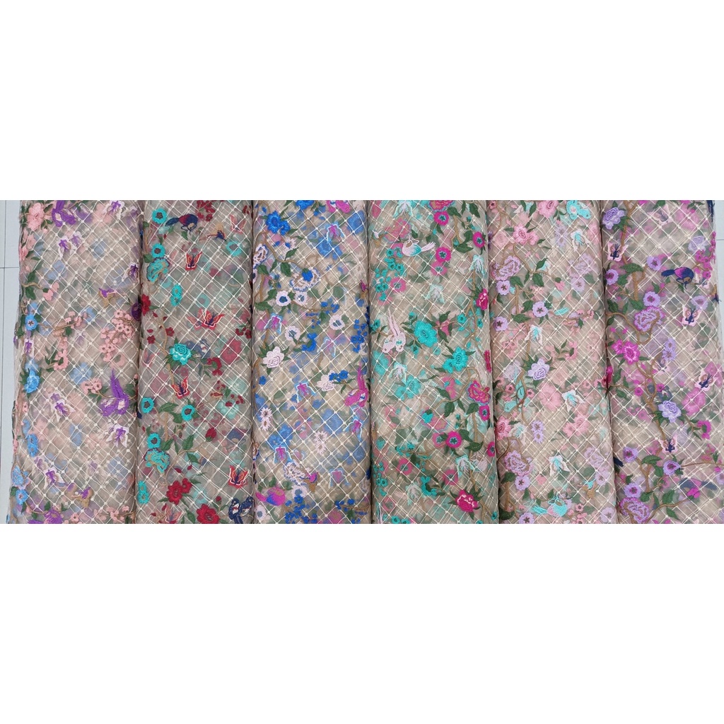 Jual Kain Tille / Tulle / Tile Bordir Premium Dasar Skin Multi Colour ...