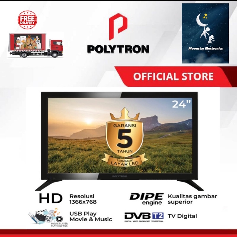 Jual TV LED POLYTRON 24 INCH DIGITAL 24V0853 24V1853 USB MOVIE HDMI ...