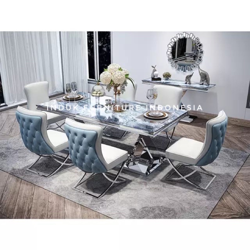 Jual MEJA MAKAN STAINLESS TOP MARMER CARARA.dining table premium ...