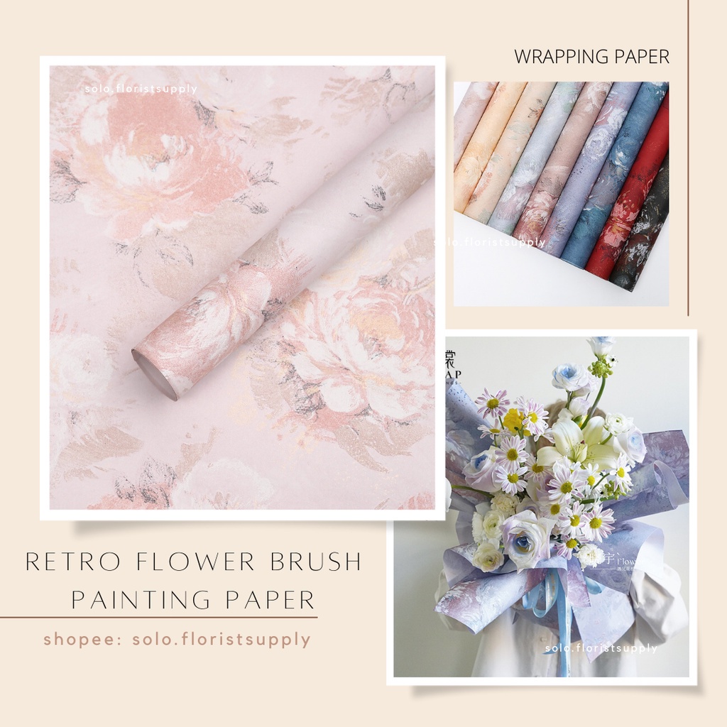 Jual [SW] RETRO FLOWER BRUSH PAINTING VINTAGE WRAPPNG FLOWER BAHAN KAIN ...