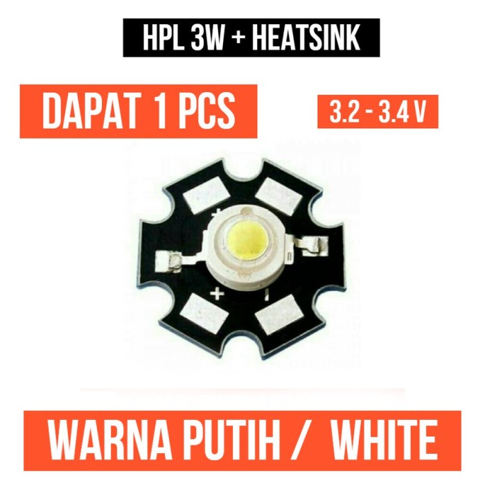 Jual Lampu HPL 3W Putih Heatsink High Power LED White 1 Pcs 1Pcs ...