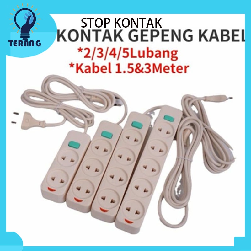Jual Stop Kontak Kabel 2/3/4/5 Lubang&1.5/3/5M/STOP KONTAK GEPENG SNI ...