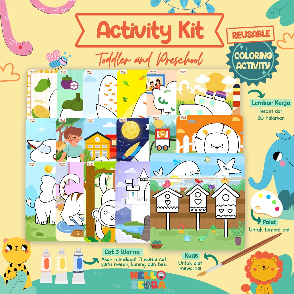 Jual Activity Kit Coloring Reusable (Lembar mewarnai anak) / Reusable ...