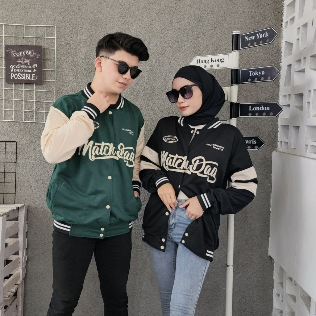 Jual jaket sweater couple matchday varsity / jaket pasangan pacar bahan ...