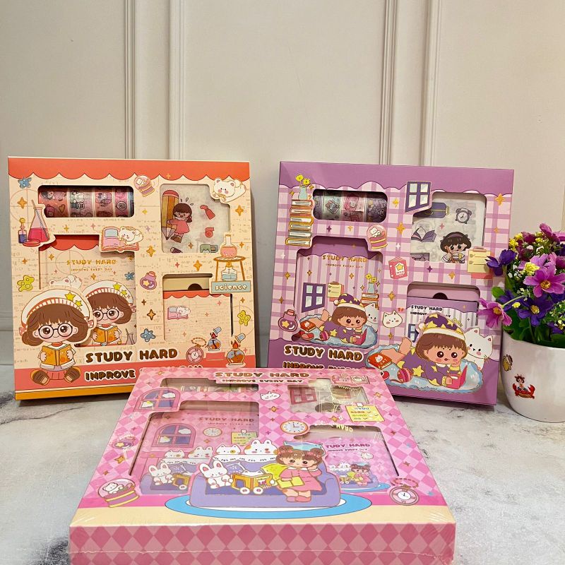 Jual Jurnal 4 In 1 Study Hard (Washitape, Stiker, Sticky Notes ...