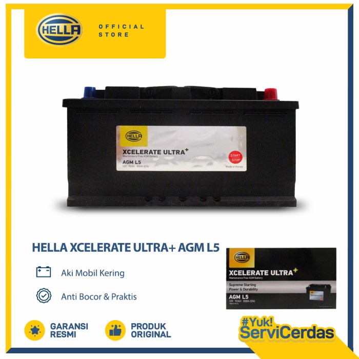 Jual HELLA Aki Mobil XCELERATE ULTRA+ AGM L5 - Aki Mobil Kering | Shopee Indonesia