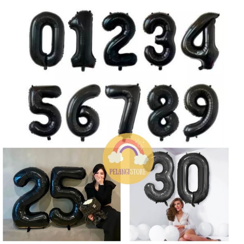 Jual balon foil angka / balon foil angka hitam besar 80cm | Shopee ...